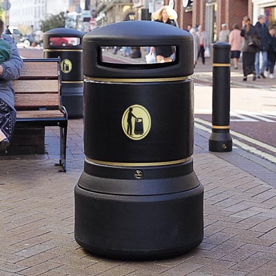 Plaza® Litter Bin - 100L Public Litter Bin - Reduced Round Opening ...